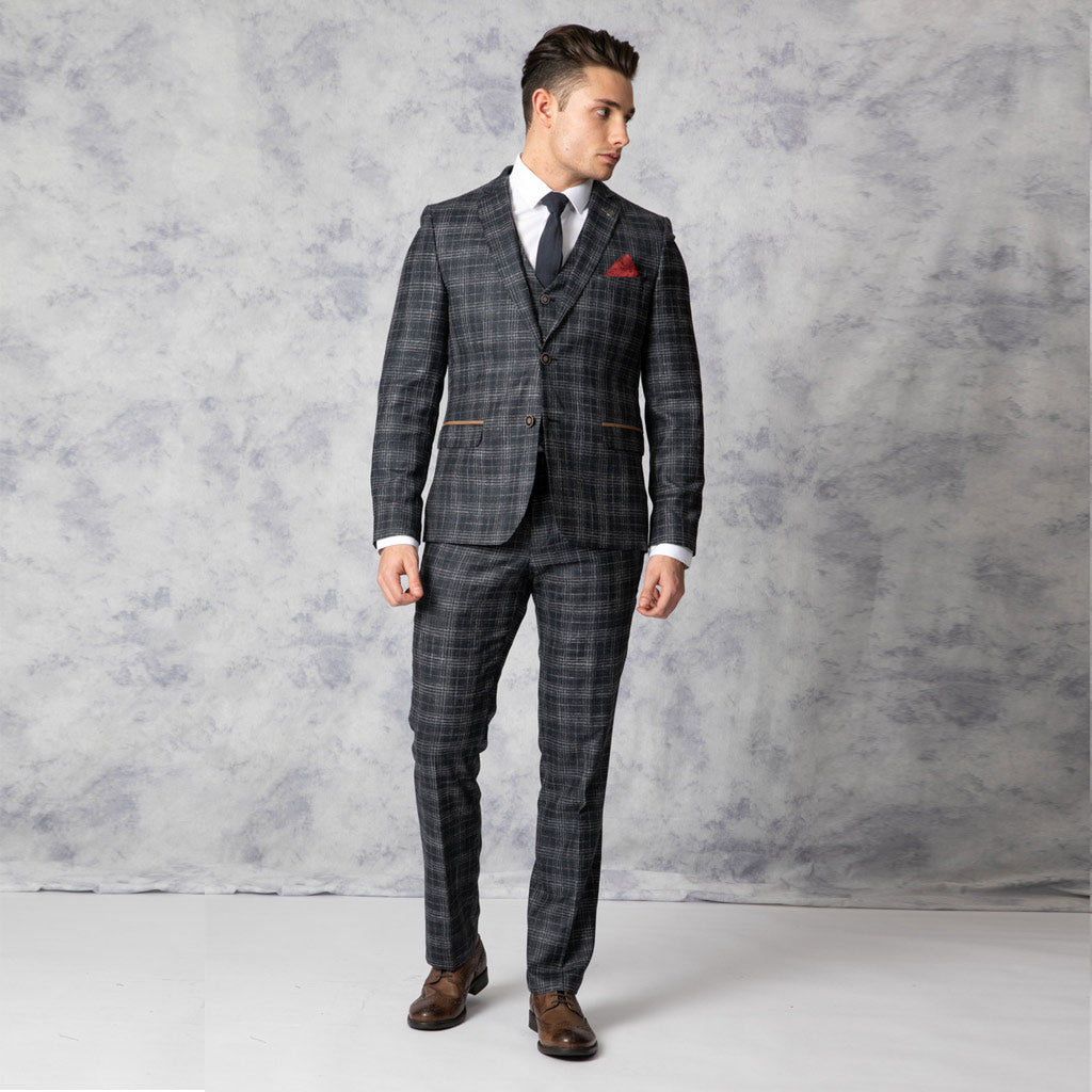 Chester Men's Slim Fit Navy Check Three Piece Suit – Nines Collection
