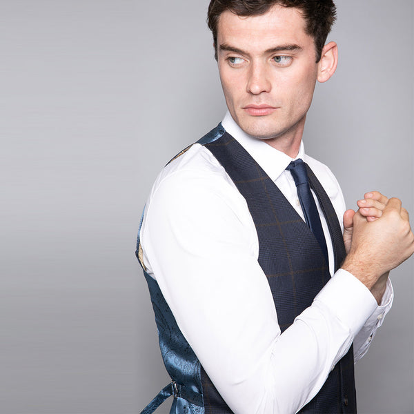 Winston Slim Fit Navy and Yellow Check Men's Three Piece Suit – Nines ...