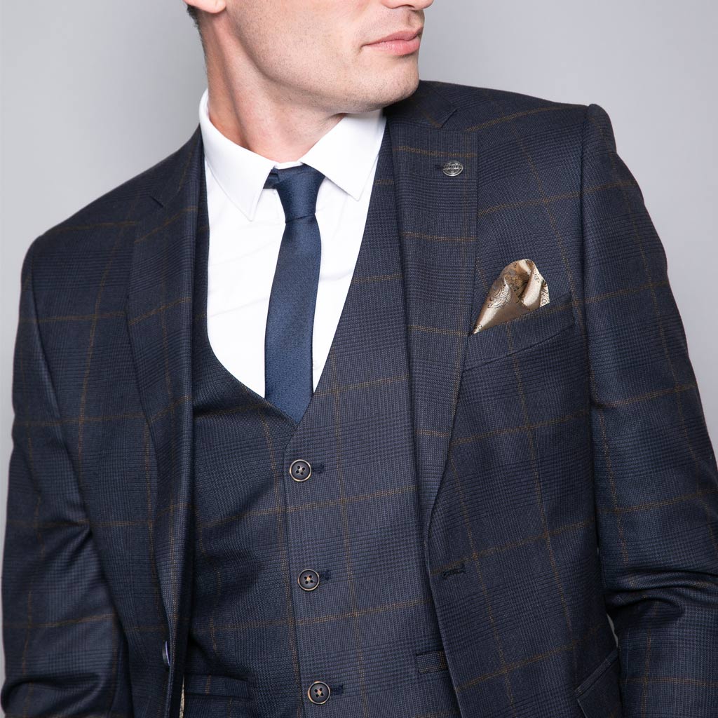 Winston Slim Fit Navy and Yellow Check Men's Three Piece Suit – Nines ...
